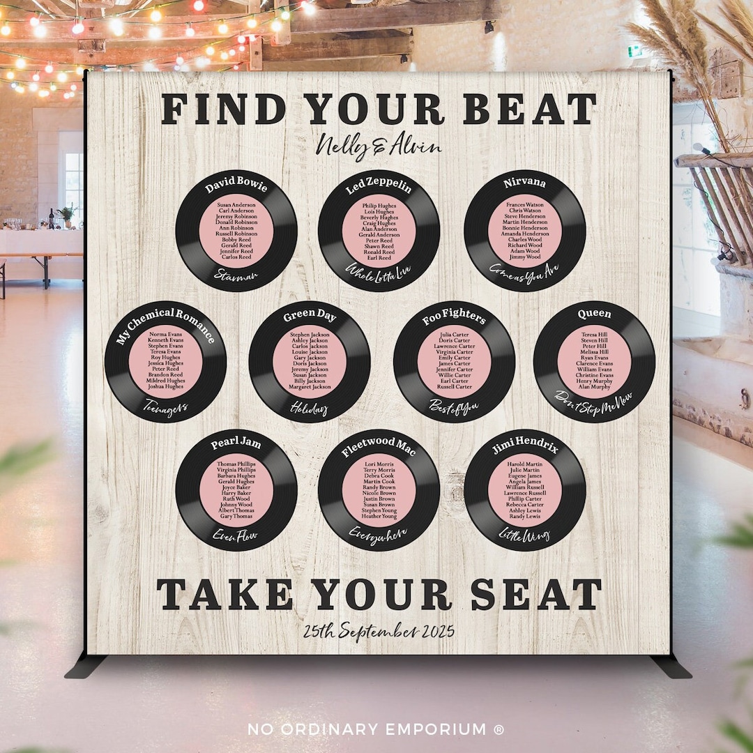 Record Seating Chart Sign: Music Theme Wedding Table Plan Banner - Etsy
