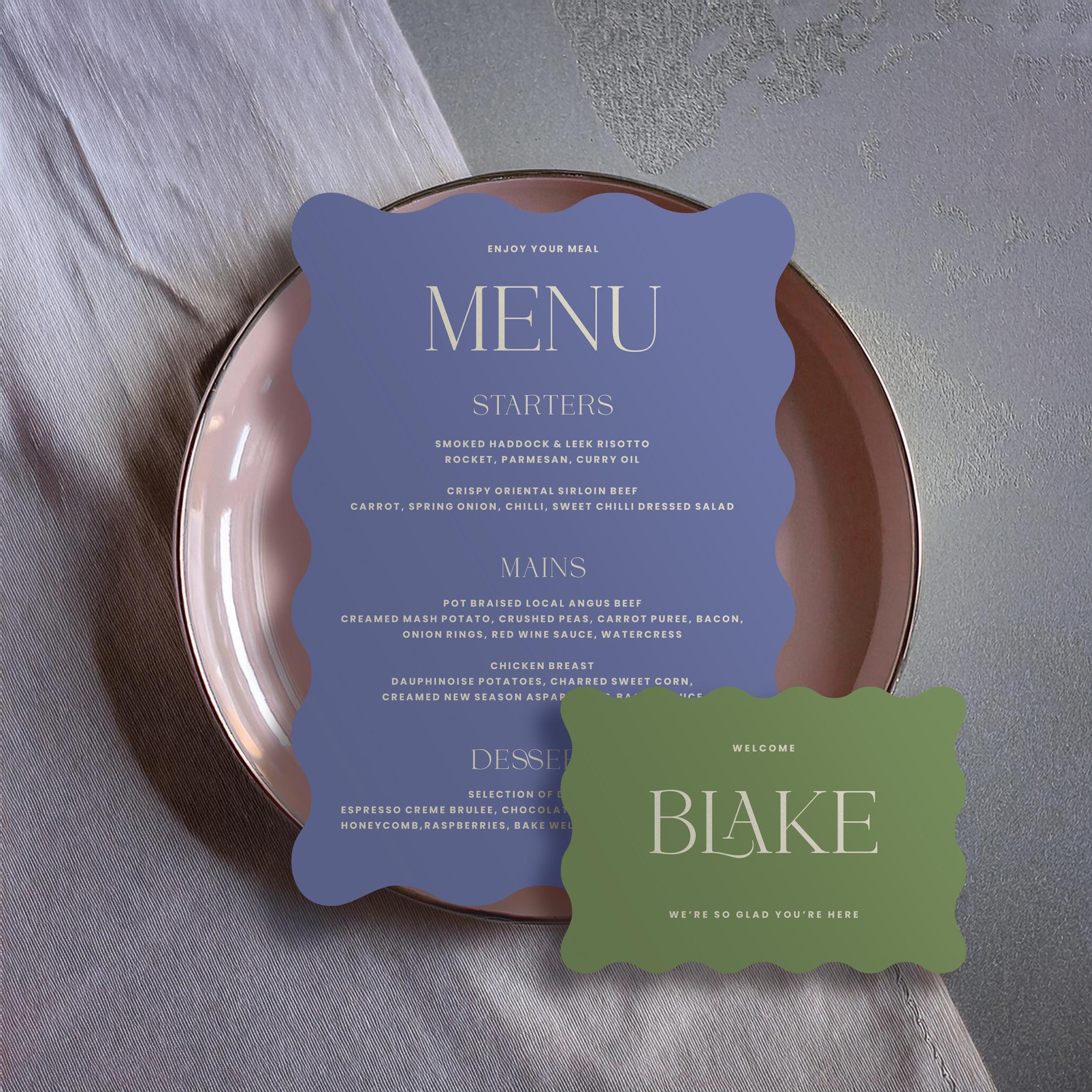 Wavy Wedding Food Menus, Wedding Reception Meal Decor, Modern Elegant ...