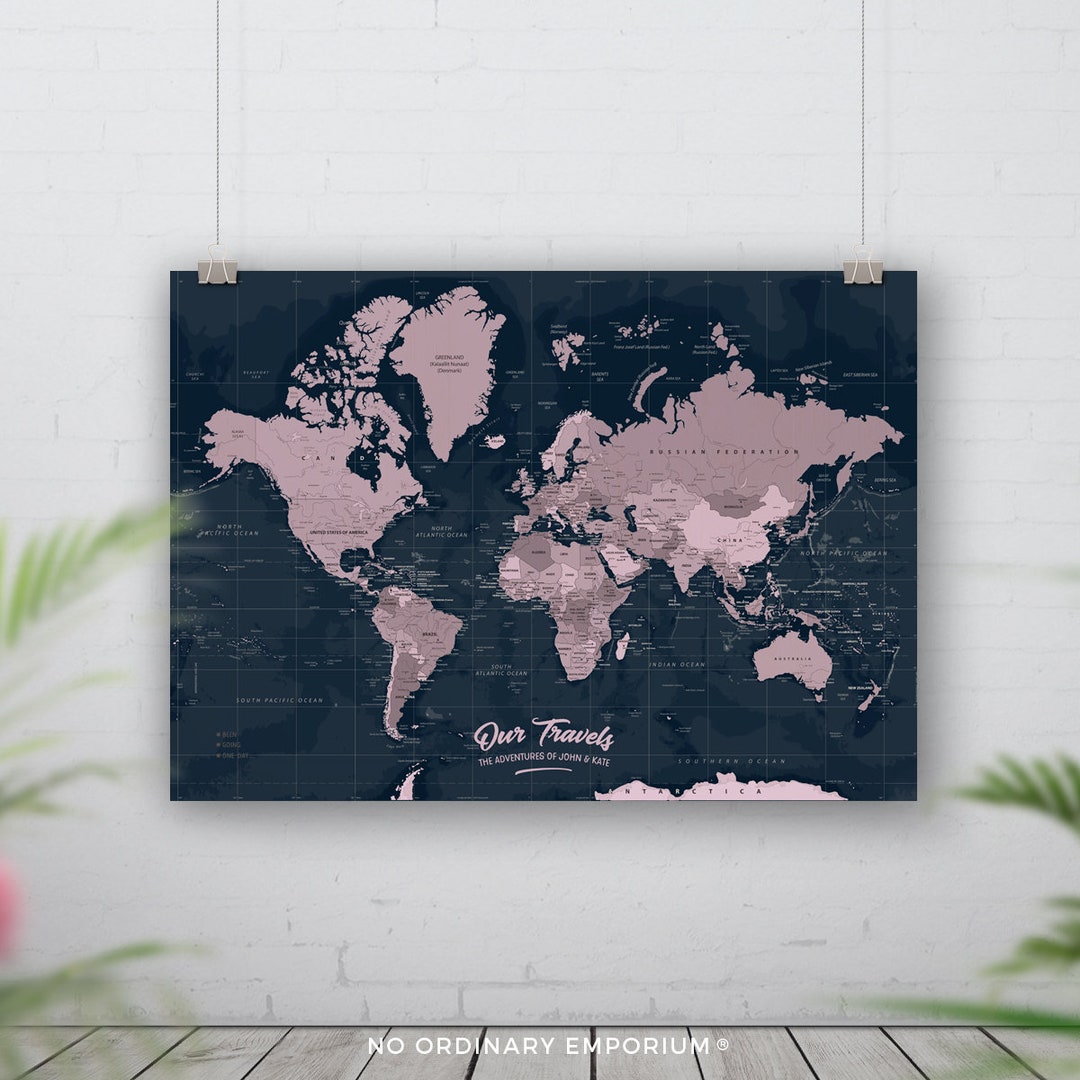 World Map Pin Board, Places We've Been Map, Push Pin Travel Map, Rustic ...