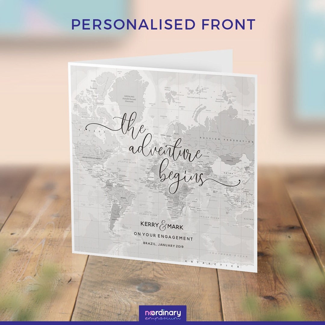 Map Engagement Card, the Adventure Begins Card, Travel Theme Wedding ...