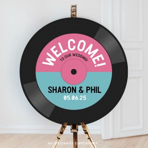 Record Shape Welcome Sign, Round Vinyl Music Theme Wedding Sign, Retro ...