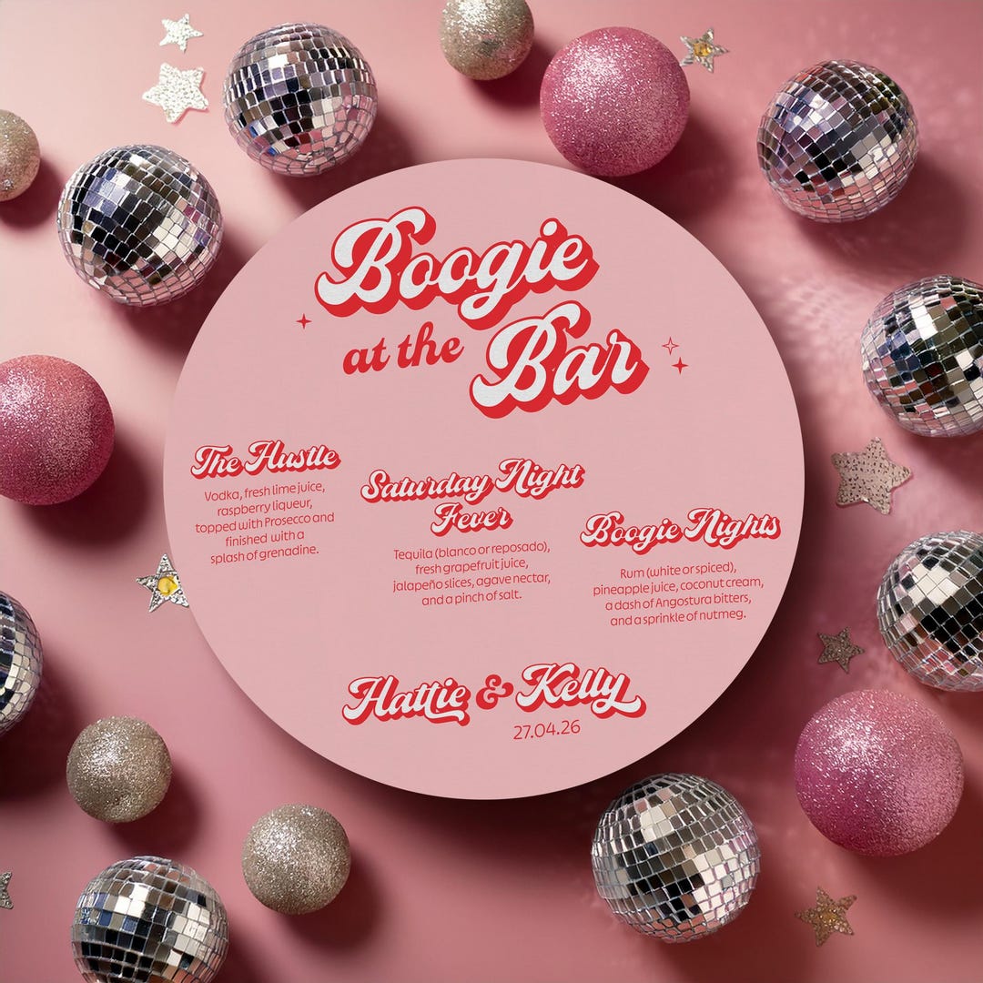 Drinks Menus, Menu Cards, Pink Red Retro Theme Wedding, Wedding ...