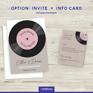 Music Theme Wedding Invitations, Rock Wedding, Record Invites, Retro ...