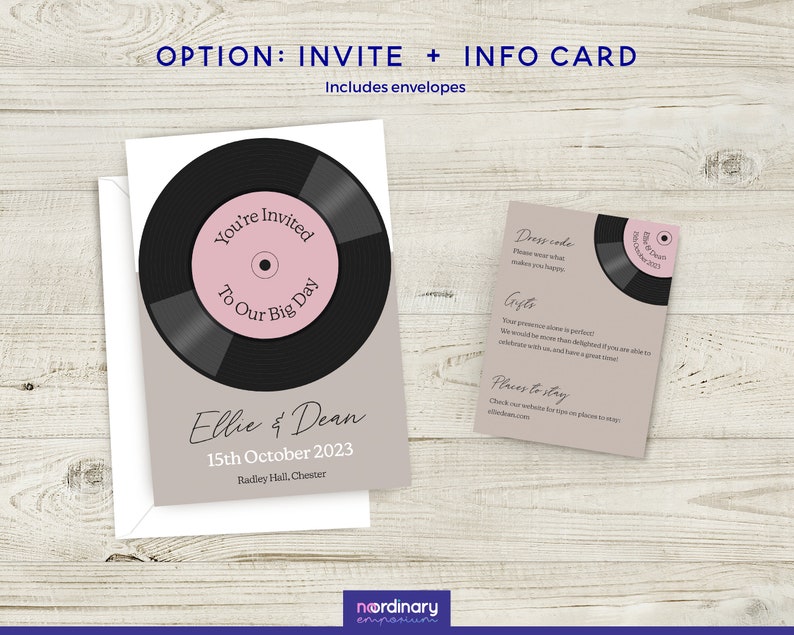 Music Theme Wedding Invitations Rock Wedding Record Invites - Etsy UK