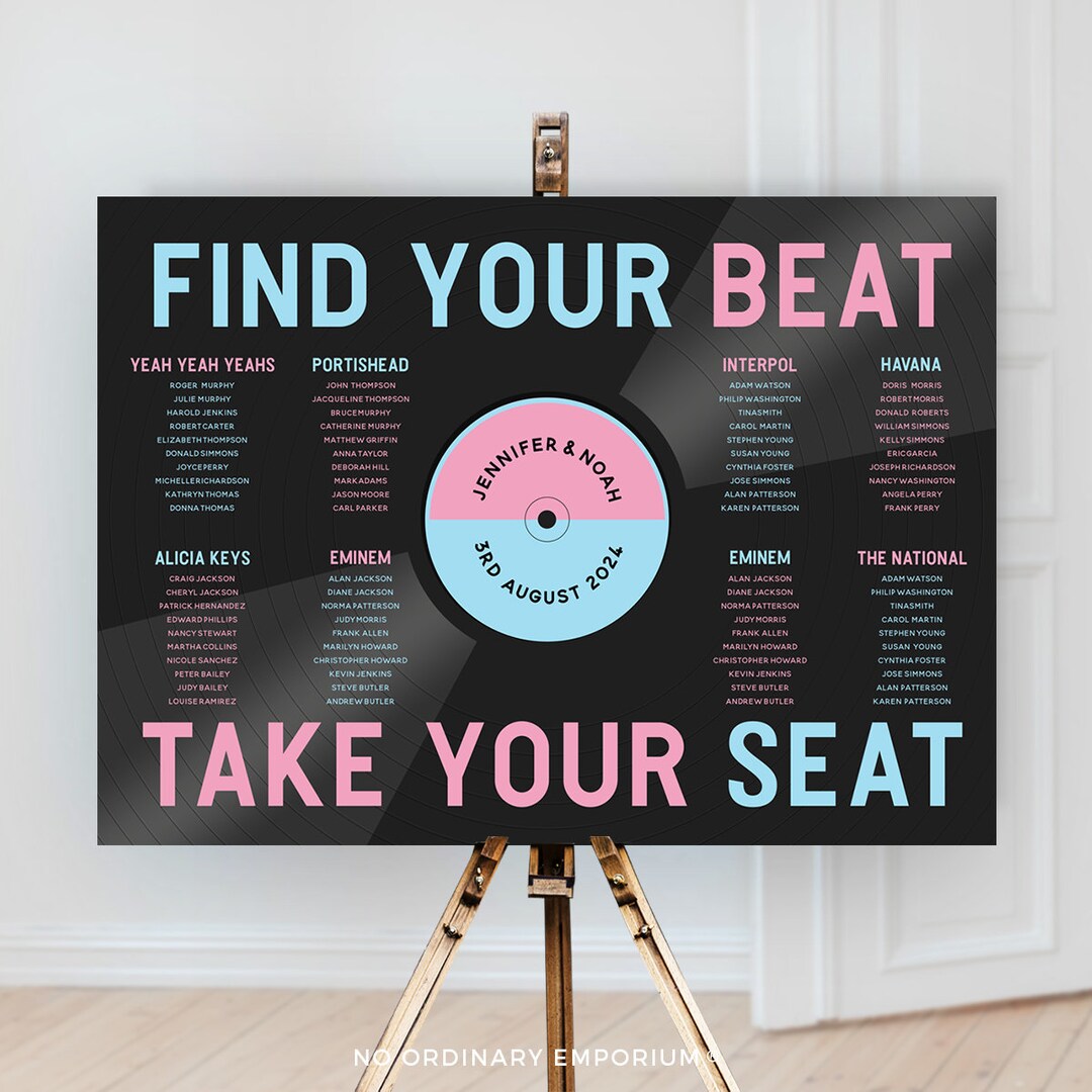Retro Vinyl Record Wedding Seating Chart: Music Theme - Etsy