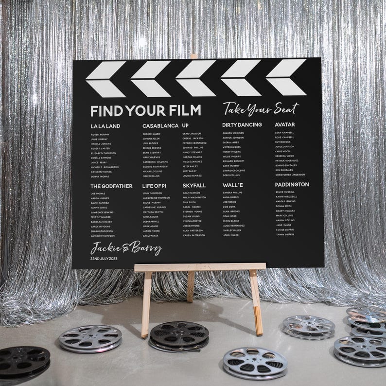 Movie Theme Seating Chart, Retro Table Plan, Film Wedding, Movie Theme ...