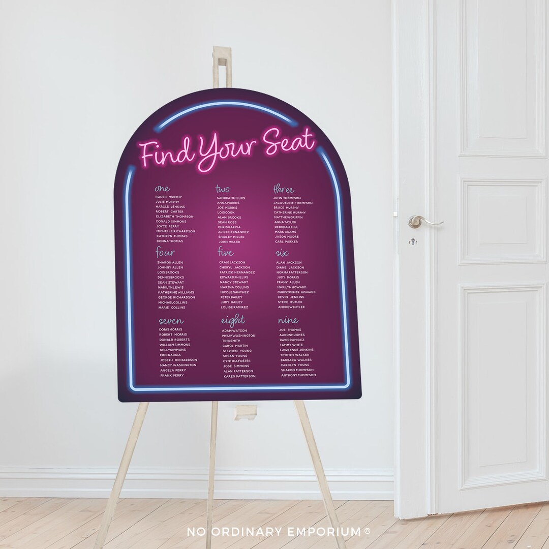 Retro Seating Chart, 80s Retro Pop Music Theme, Neon-style, Duke Box ...