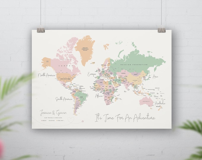 Push Pin Travel Map, World Map Pin Board, Places We've Been Map, Wood ...