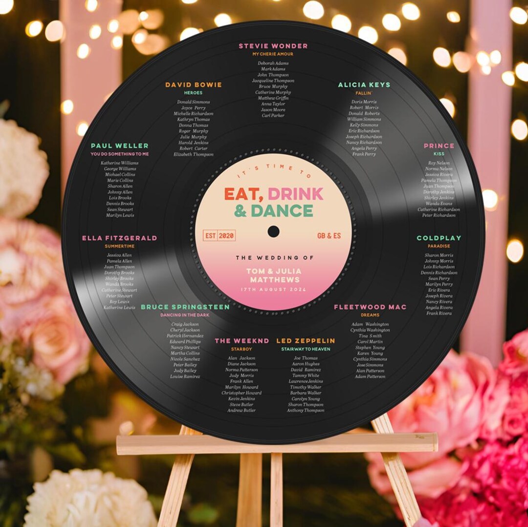 Record Shape Table Plan, Music Theme Wedding Seating Chart, Large Vinyl ...