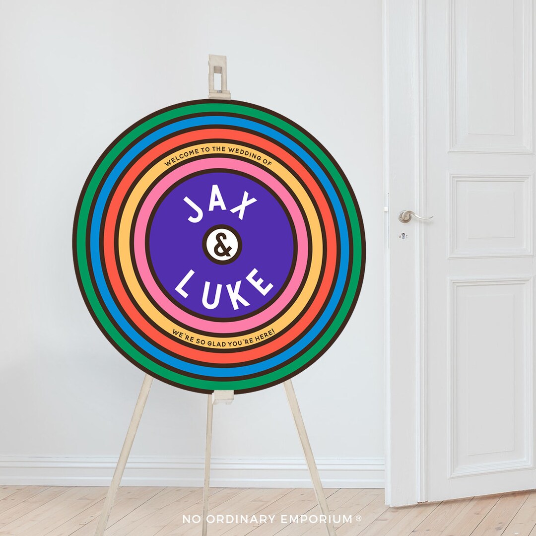 Retro Record Wedding Sign, Groovy Colour Vinyl Record, Welcome Sign ...