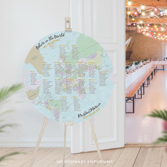 Circular Map Table Plan Flat Globe Seating Chart World - Etsy