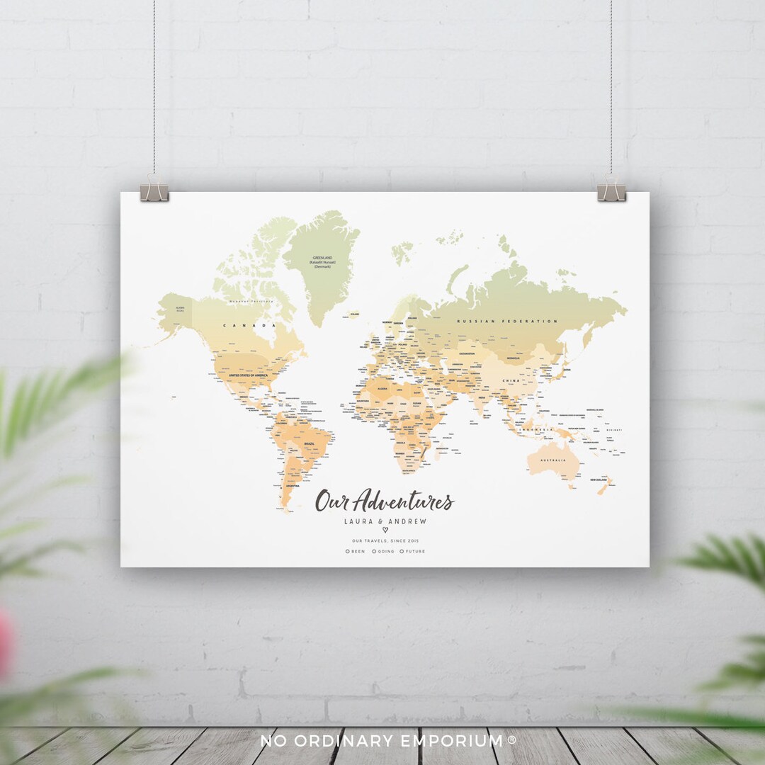 Push Pin World Map Personalised, White Gradient Detailed World Pin ...