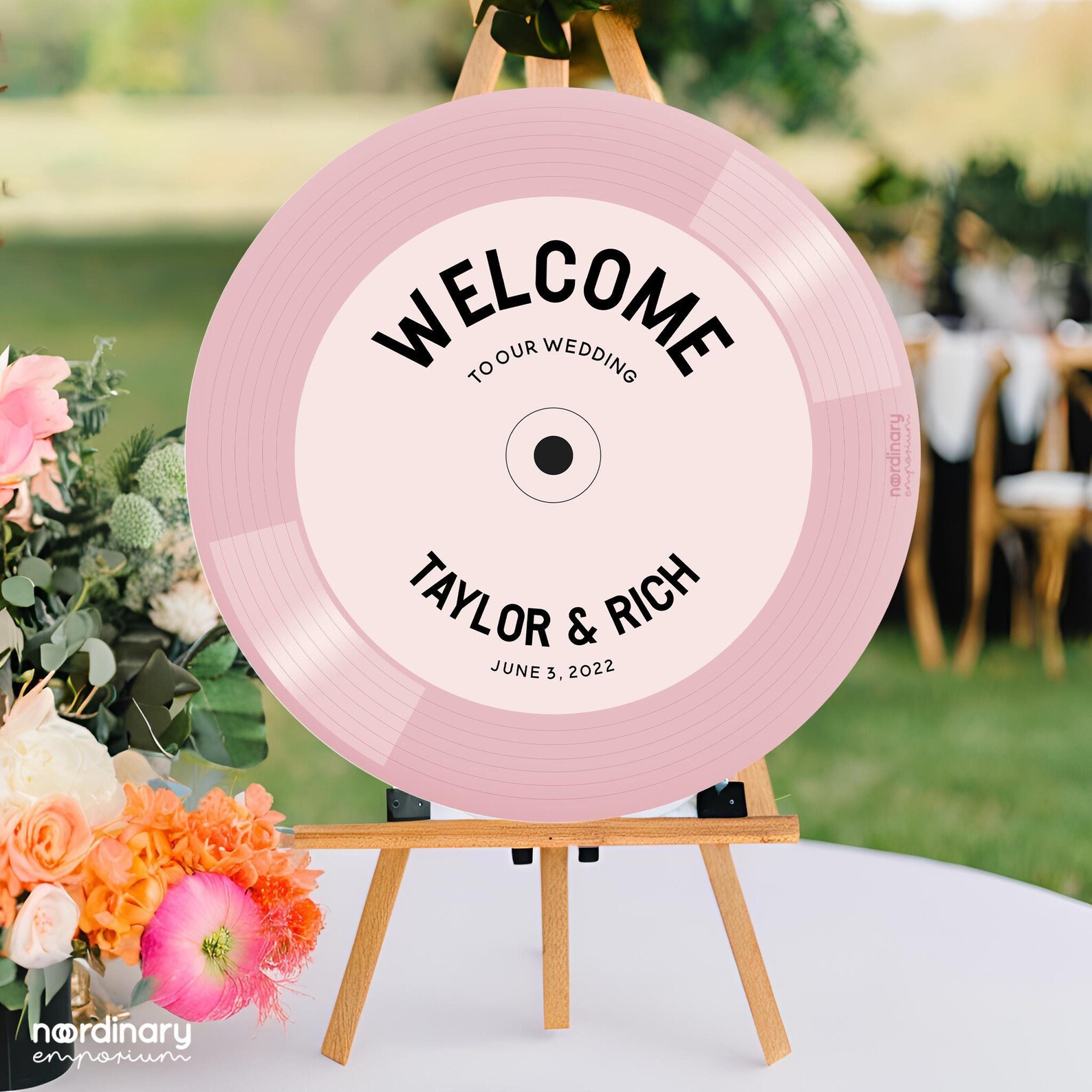 Pink Vinyl Record Welcome Sign, Personalised Music Theme Wedding Board ...
