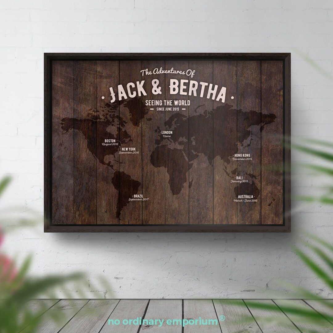 World Travel Map Poster, Wood Look Poster, Personalised Wall Map Print ...