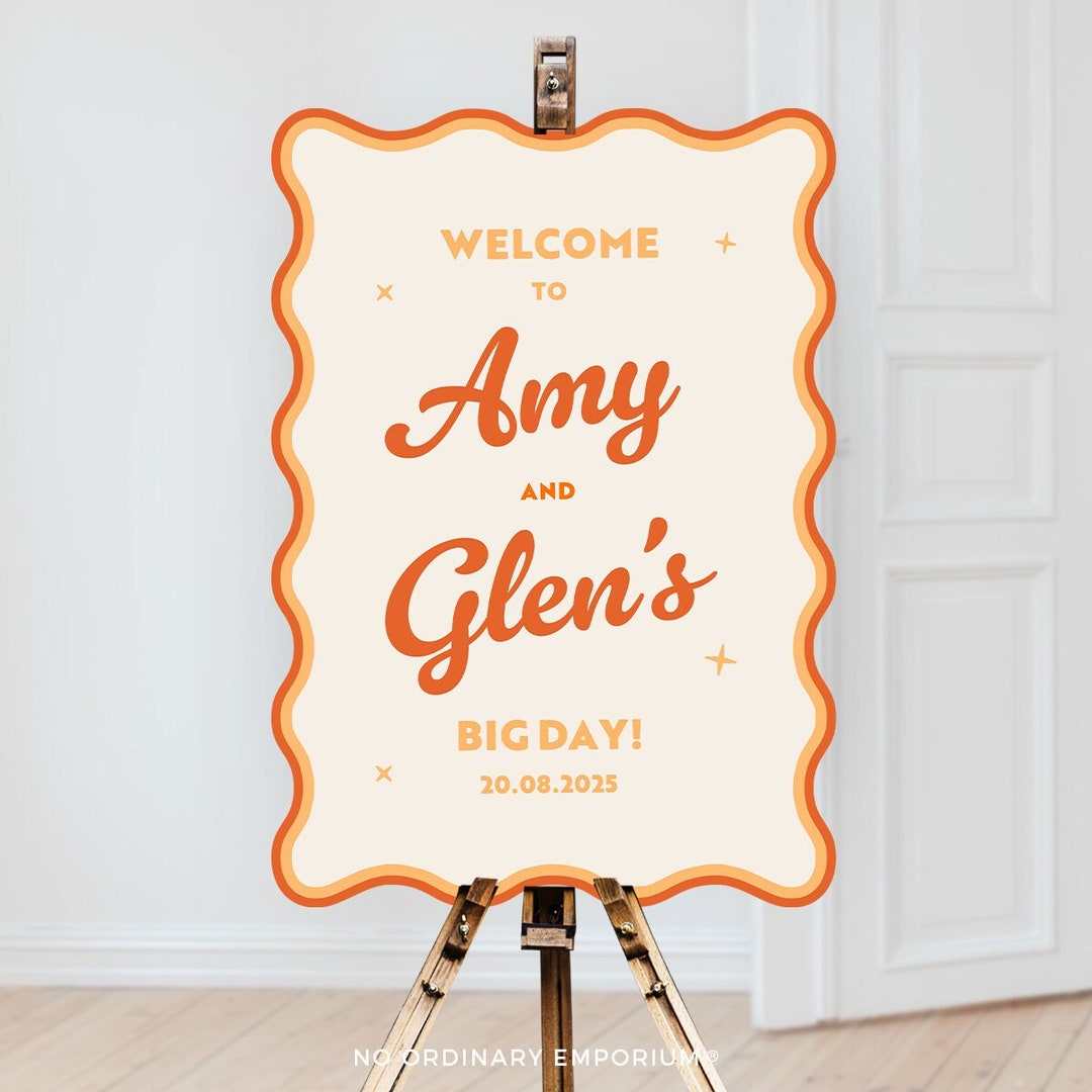 Wavy Retro Sign, Groovy Wedding, Wave Wedding Reception Sign, Retro ...