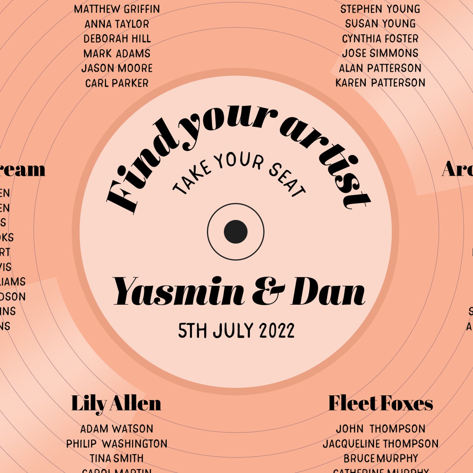 Vinyl Style Seating Chart Record Shape Table Plan Music - Etsy