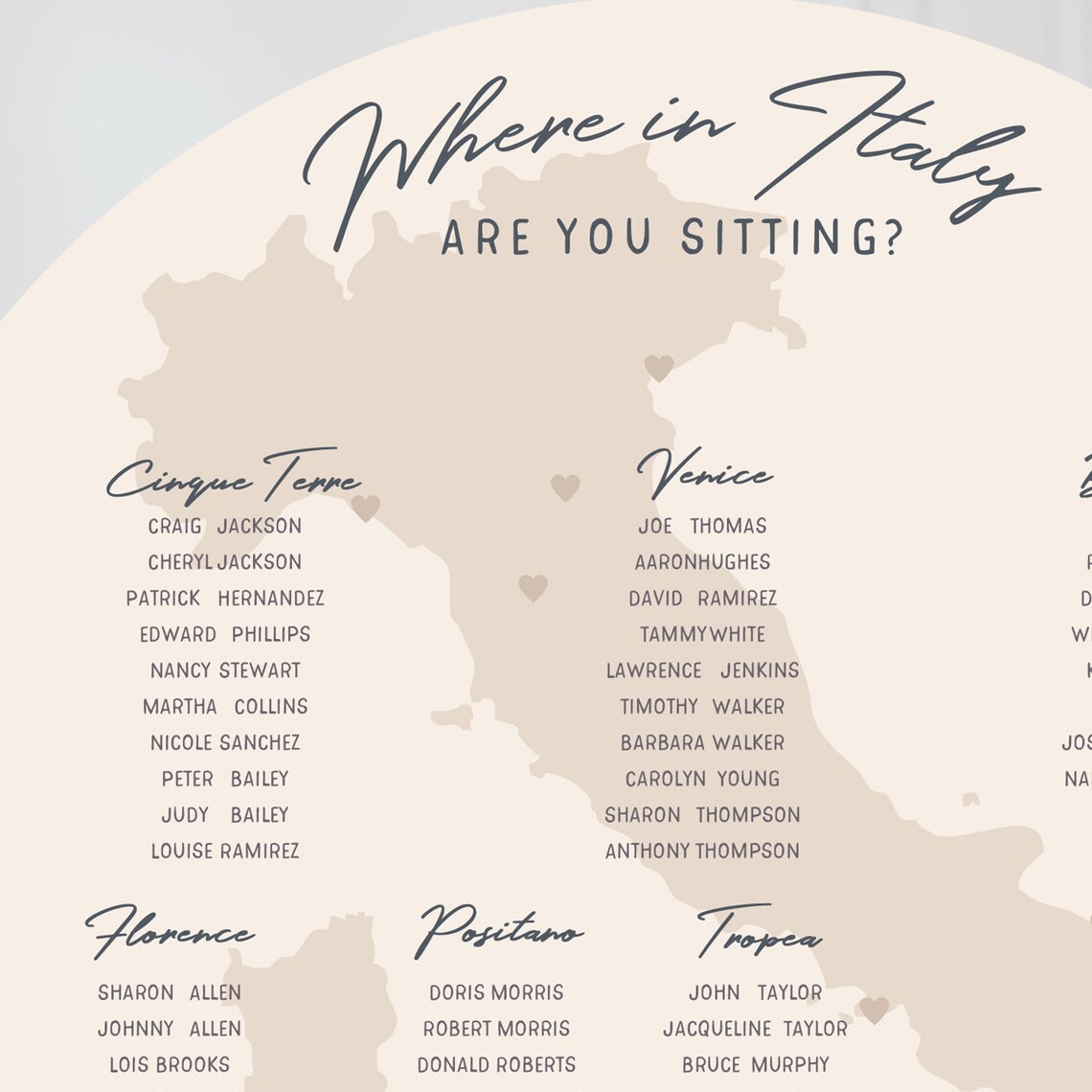 Map of Italy Seating Chart, Custom Map Table Plan, Travel or ...