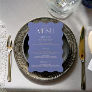 Wavy Wedding Food Menus, Wedding Reception Meal Decor, Modern Elegant ...
