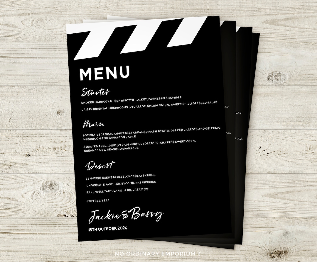 Movie Theme Wedding Menus, Film Wedding Decor, Cinema Hollywood Film ...