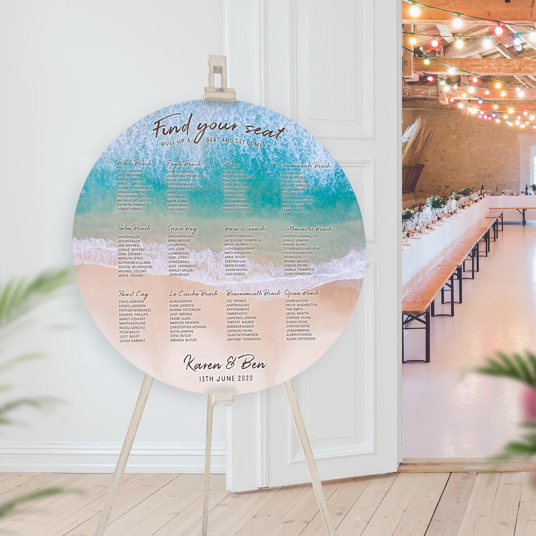 Round Beach Theme Seating Chart, Circular Table Plan, Travel Theme ...