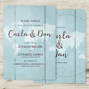 Travel Theme Invitations, Destination Wedding Invitations, World Map ...