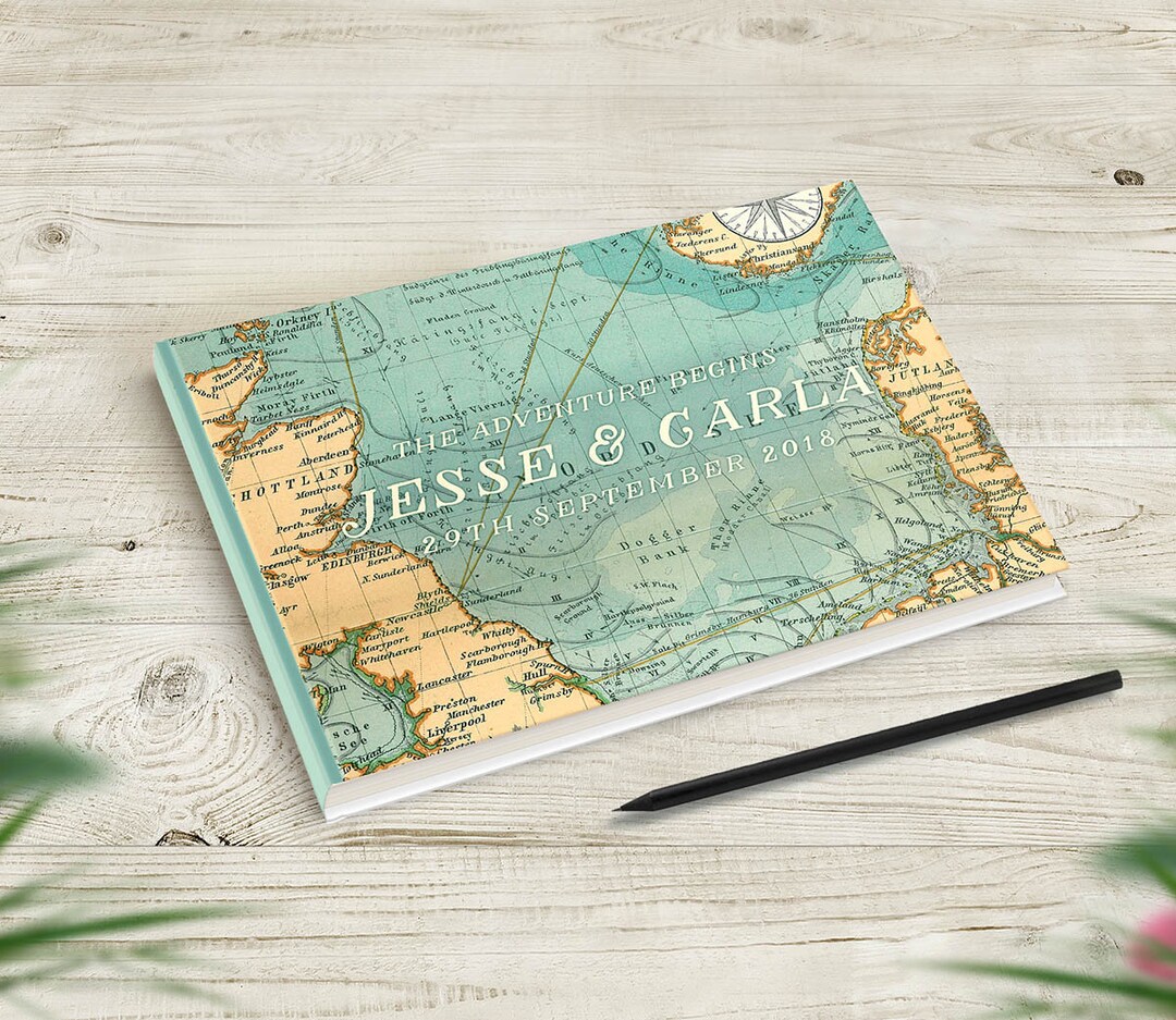 Vintage Map Guestbook, Travel Themed, Old Sea Map Guest Book, European ...