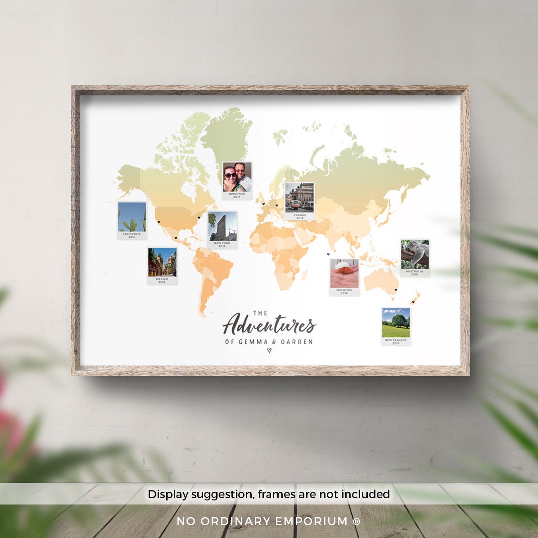 Holiday Photo Map, Travel Map Photo Collage, Places Been Map, Travel ...