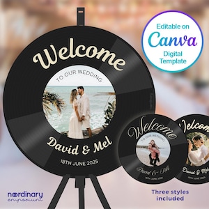 Vinyl Record Photo Welcome Sign, Canva Editable Digital Template, Retro ...