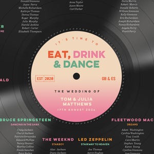 Retro Record Shape Table Plan, Music Theme Wedding Seating Chart, Large ...