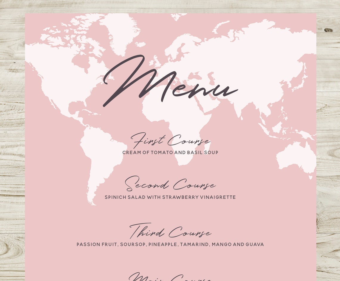 Travel Theme Wedding Menus Travel Theme Menu World Map Menu - Etsy UK