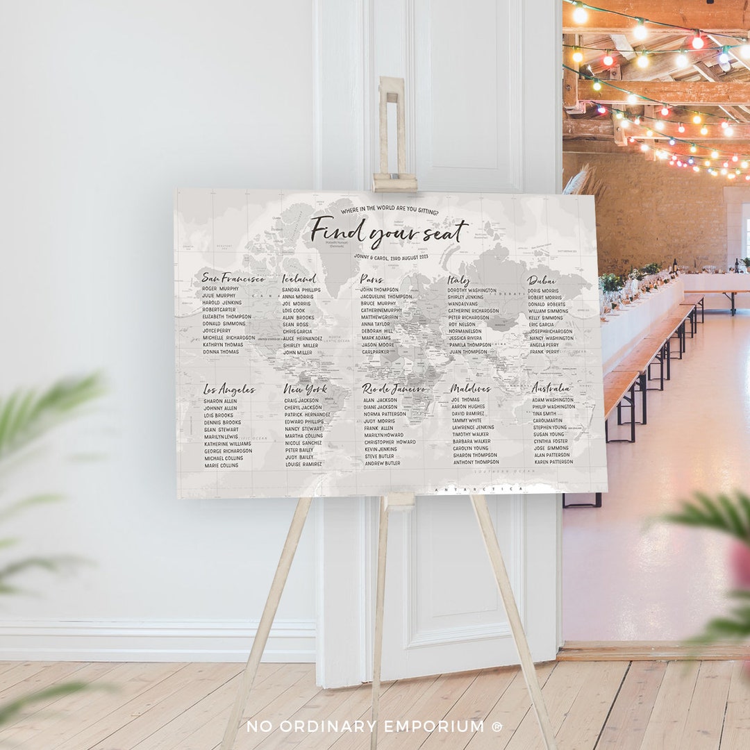 World Map Seating Chart Board, Travel Theme Table Plan, Where in the ...