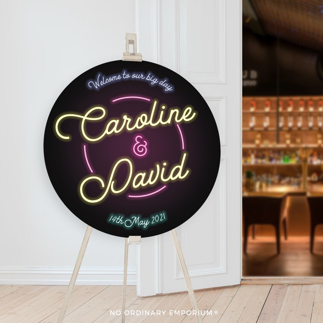 Neon Style Welcome Sign Retro Music Theme Round Wedding - Etsy UK