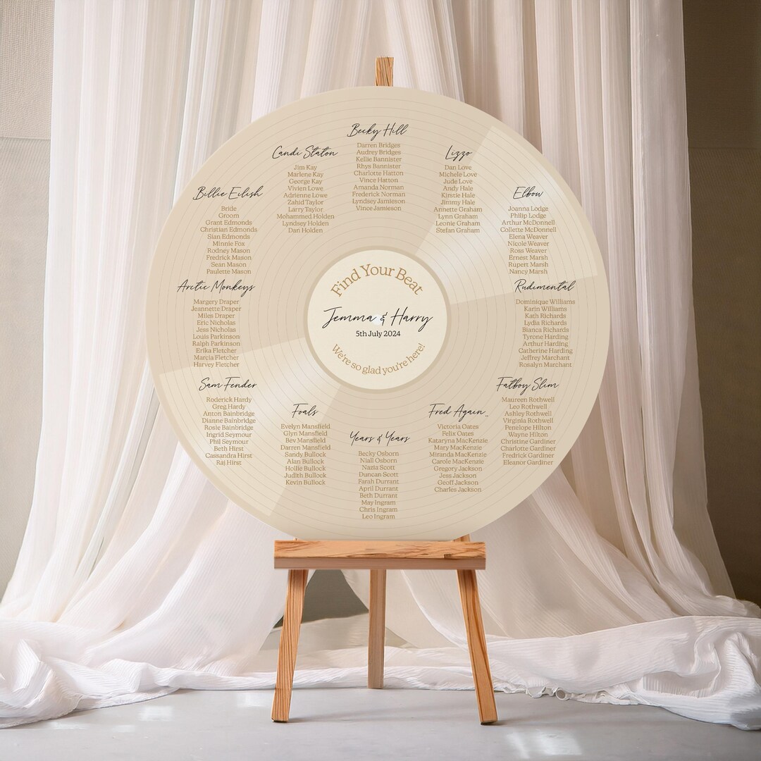 Find Your Beat Record Table Plan, Elegant Champagne Vinyl Seating Chart ...