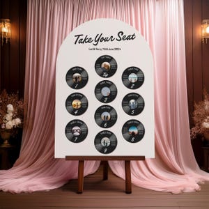 Vinyl Record Seating Chart With Photos, Music Theme Wedding Table Plan ...
