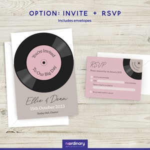 Music Theme Wedding Invitations, Rock Wedding, Record Invites, Retro ...