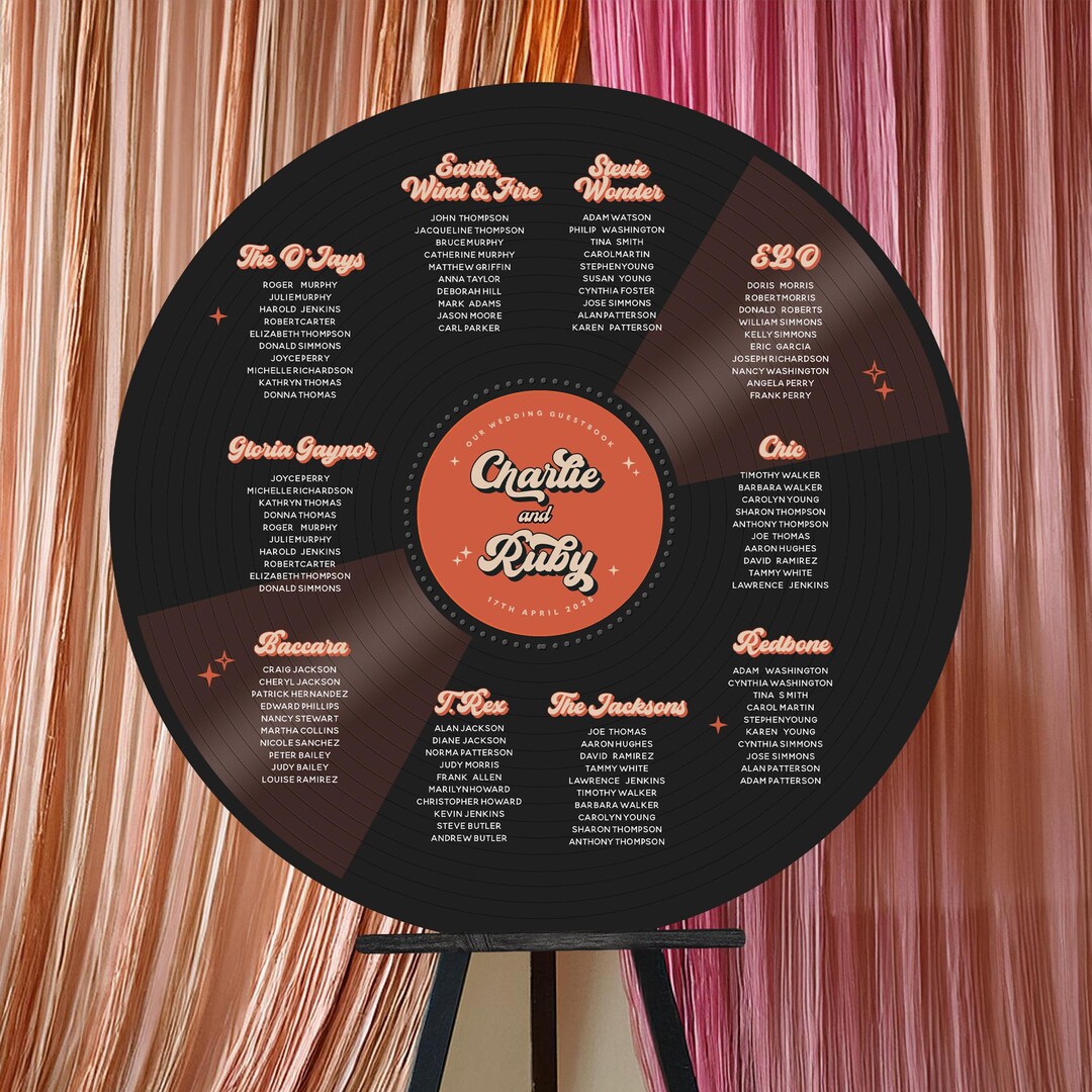 Retro Record Shape Table Plan, Music Theme Wedding Seating Chart, Large ...