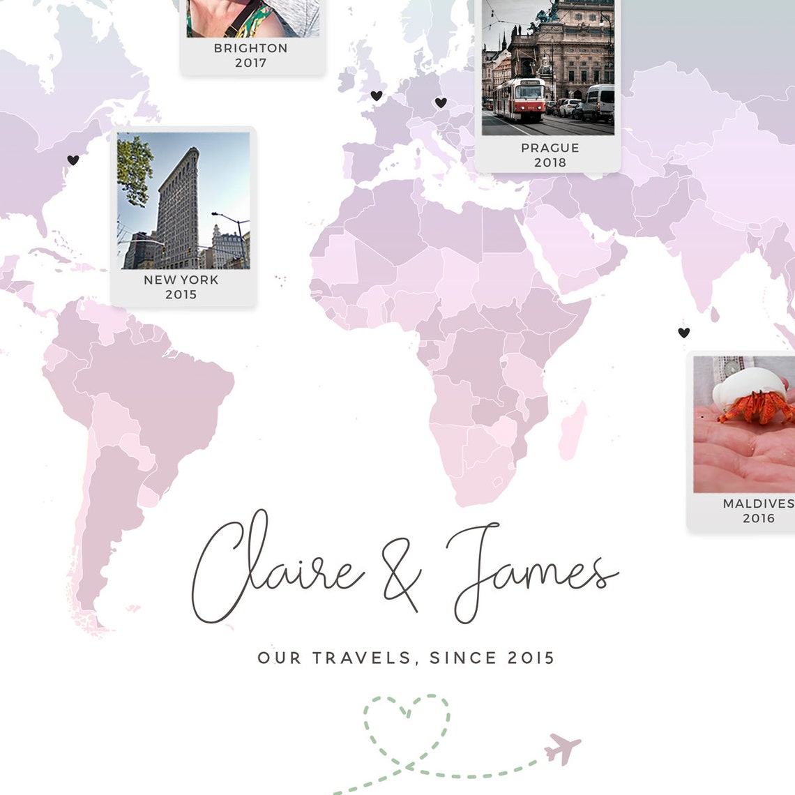 Travel Map Photo Collage Places Been Map Travel Gifts for | Etsy UK