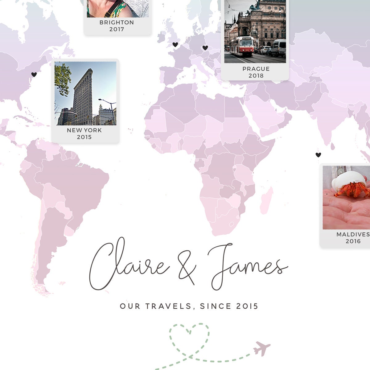 Travel Map Photo Collage Places Been Map Travel Gifts for | Etsy UK