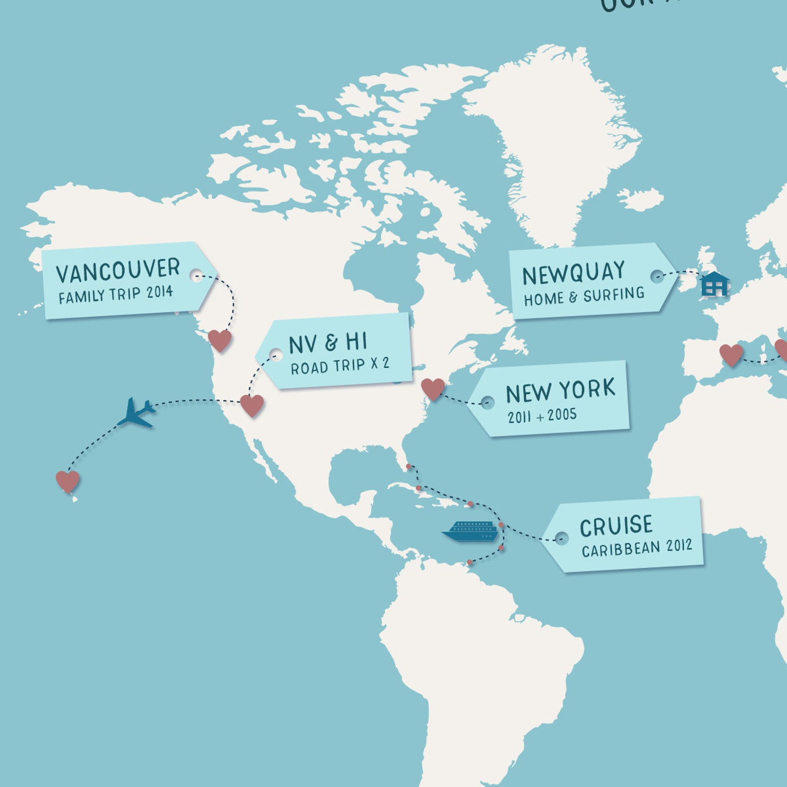 Personalised Travel Map Print Custom World Map Places Been | Etsy UK