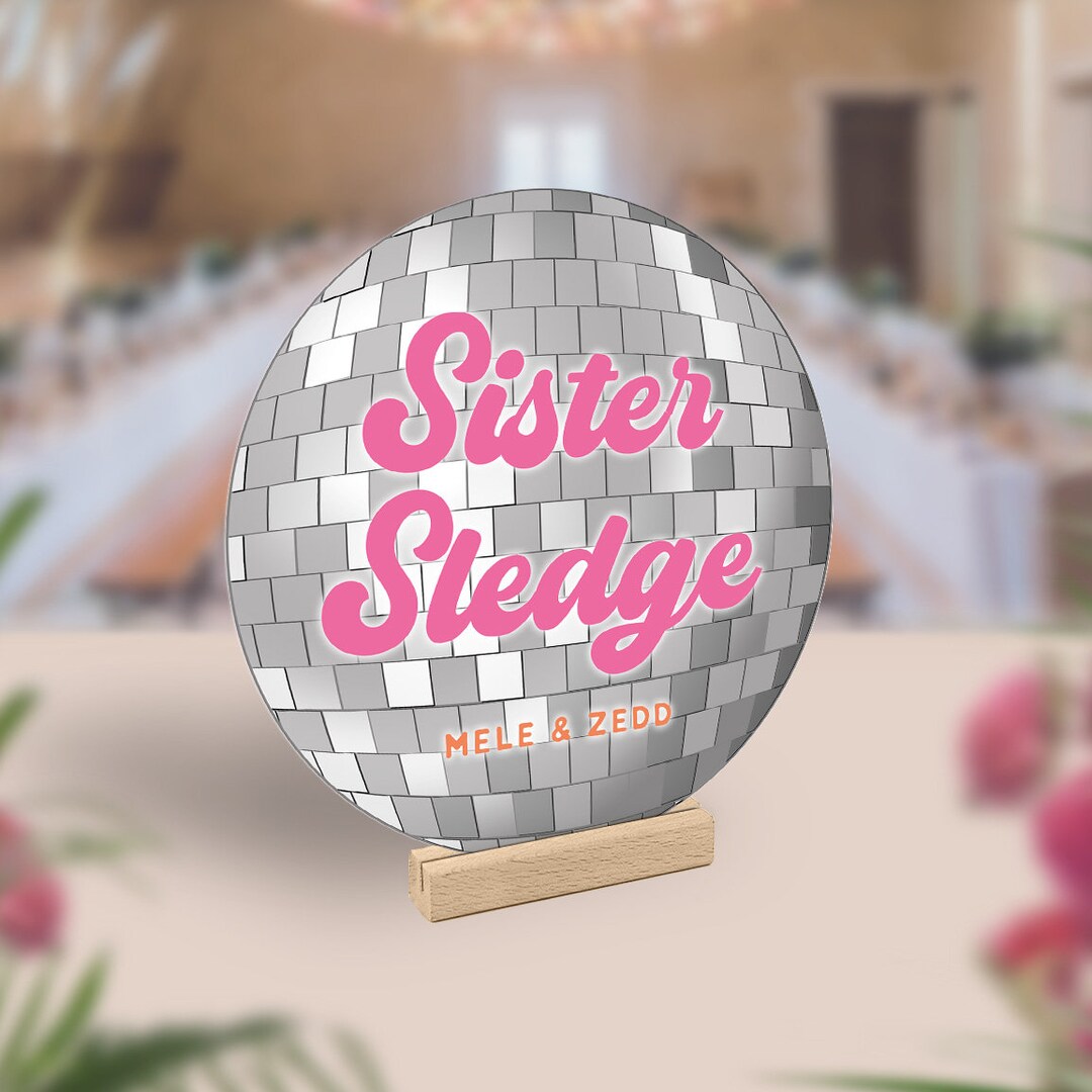 Disco Table Cards, Retro Wedding Table Names, Groovy Table Signs, Round ...