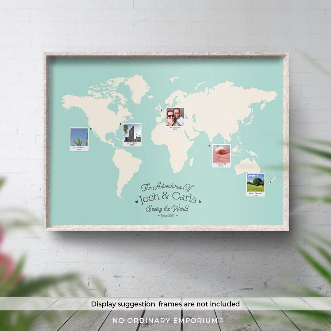 World Map Photo Collage, Travel Photo Gift, Travel Lover Couples ...