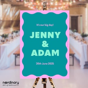 Funky Wedding Sign, Quirky Welcome Sign, Wavy Retro Signage, Groovy ...