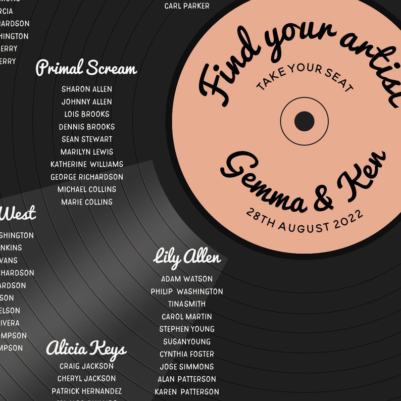 Record Table Plan Record Seating Chart Music Theme Wedding - Etsy