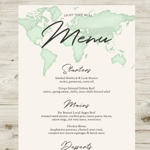 Wedding Menus Travel Theme, Travel Theme Menu, World Map Menu, Wedding ...