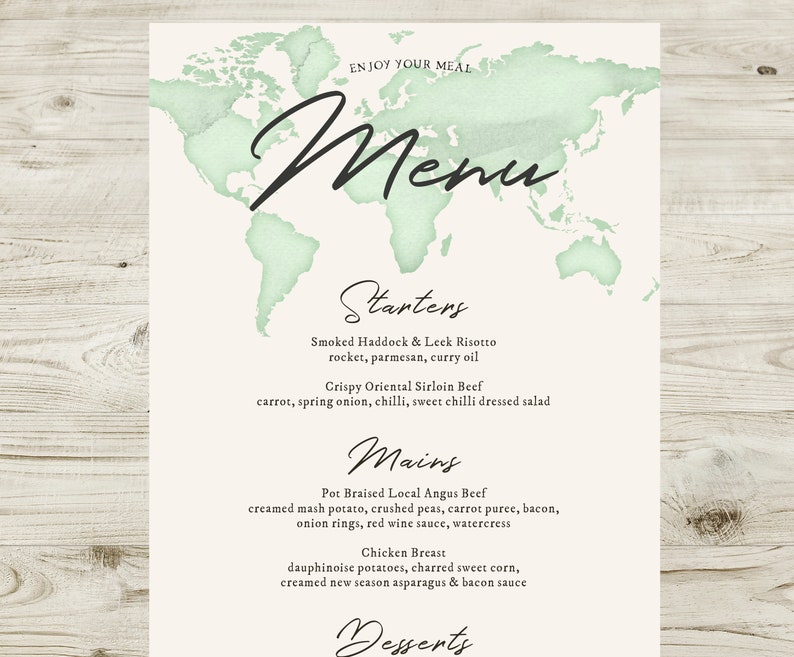 Wedding Menus Travel Theme Travel Theme Menu World Map Menu | Etsy