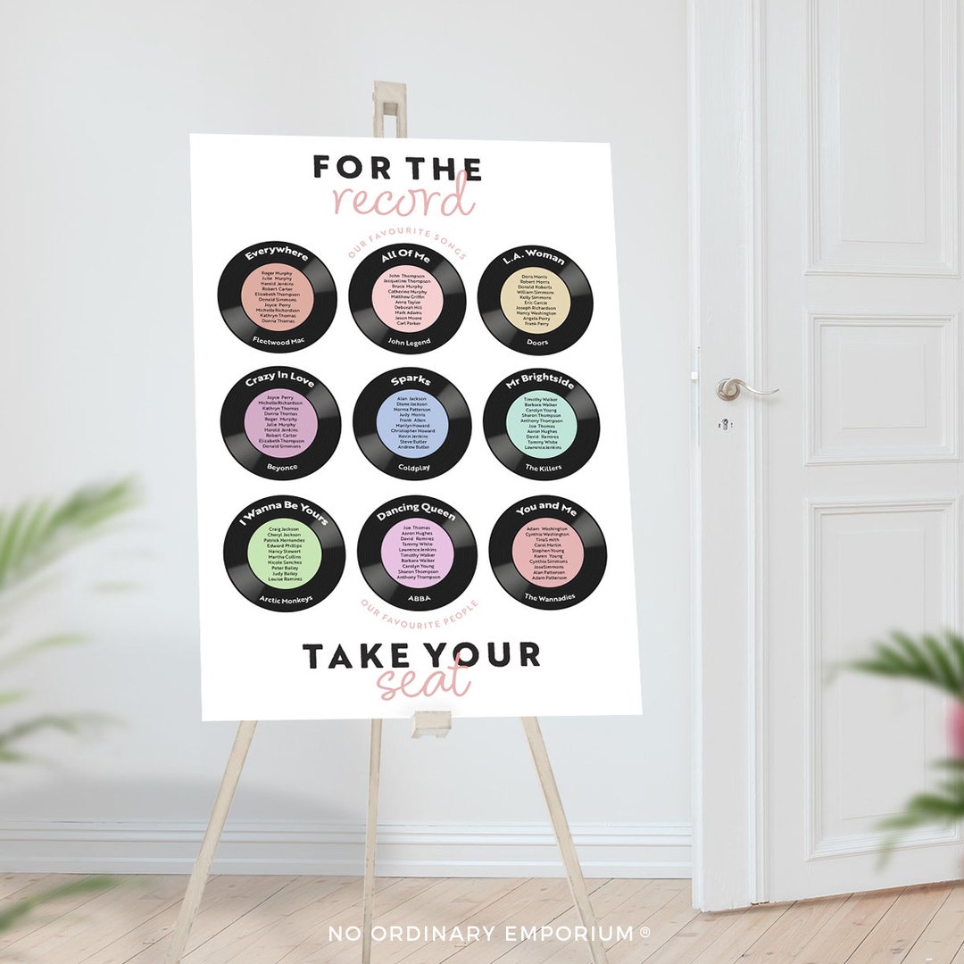 Record Table Plan, Record Seating Chart, Music Theme Wedding, Vinyl ...