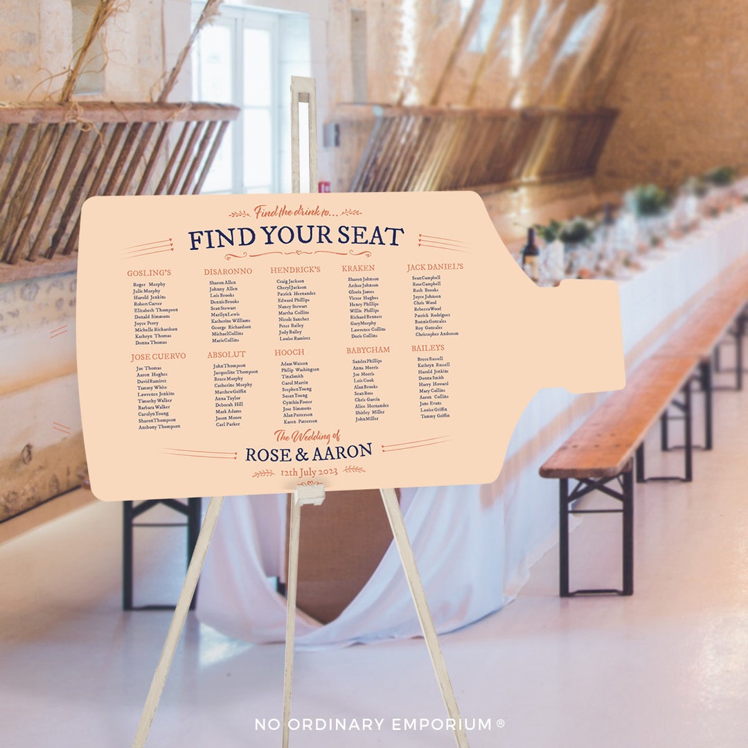 Bottle Seating Chart, Alcohol Table Plan, Cocktail Wedding Sign, Be Gin ...