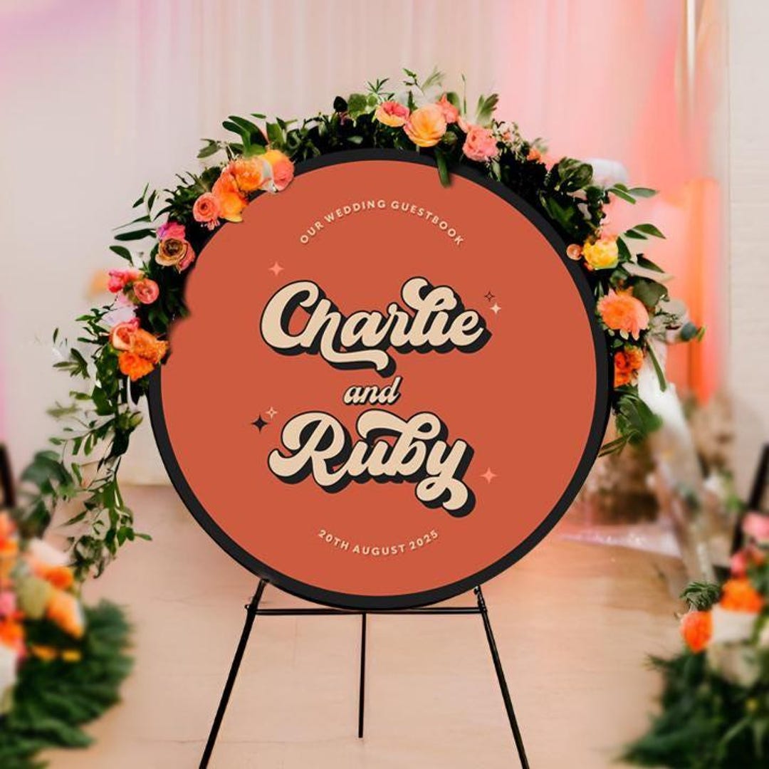 Funky Welcome Wedding Sign, Groovy Retro Wedding, Rust Burnt Orange ...