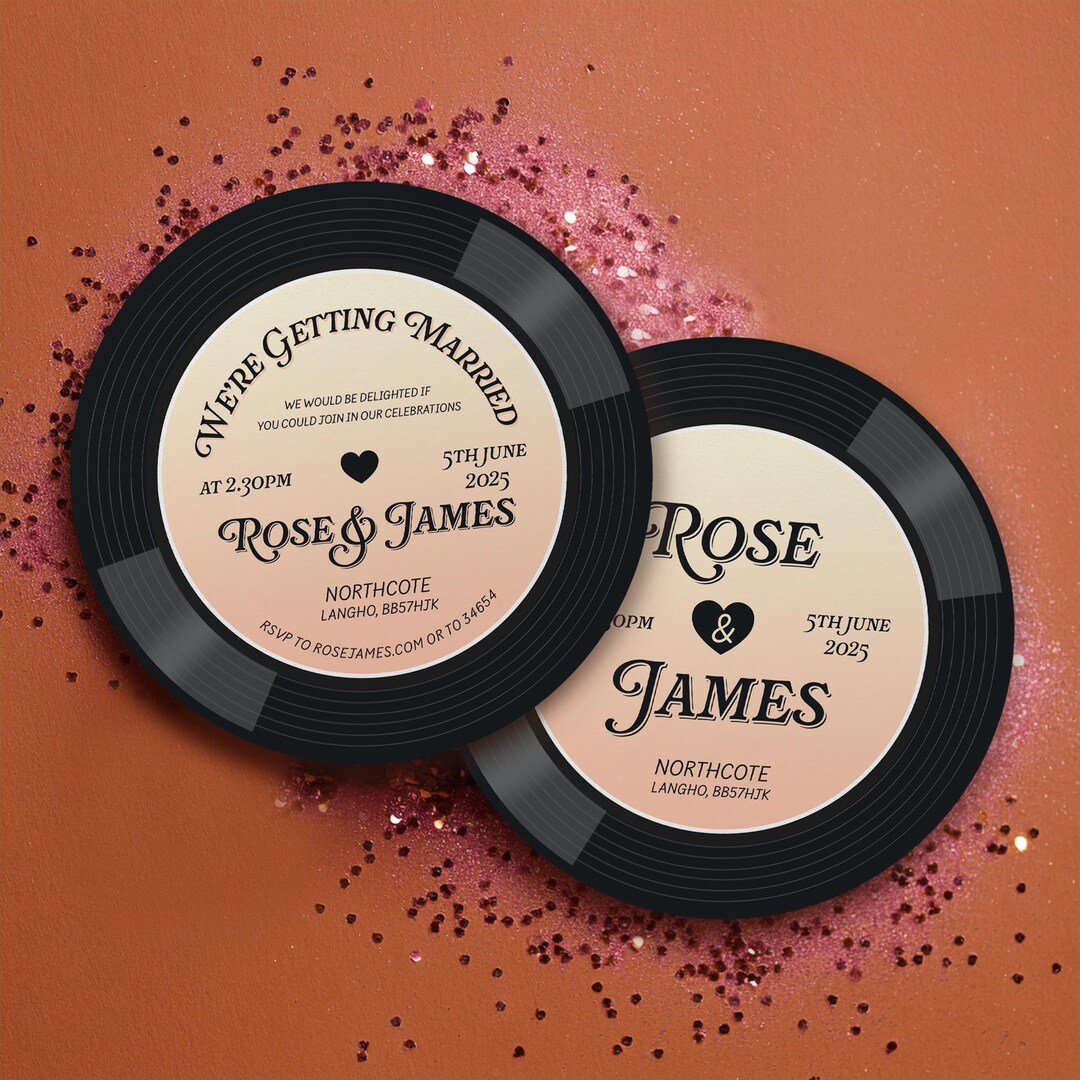 Vinyl Record Style Invitations - Double Sided, Rock Wedding Invites ...