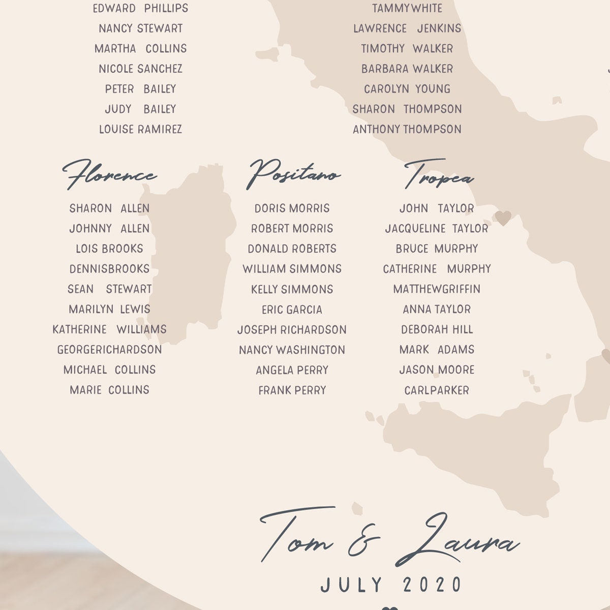 Map of Italy Seating Chart, Custom Map Table Plan, Travel or ...
